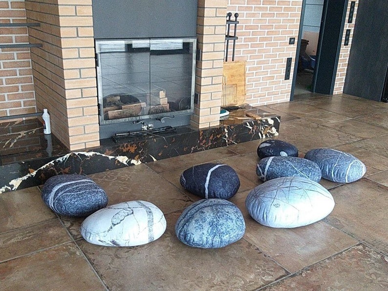 Set of 8 Large Rocks Stone Pillows, Home Decoration, Pebble, Living ...