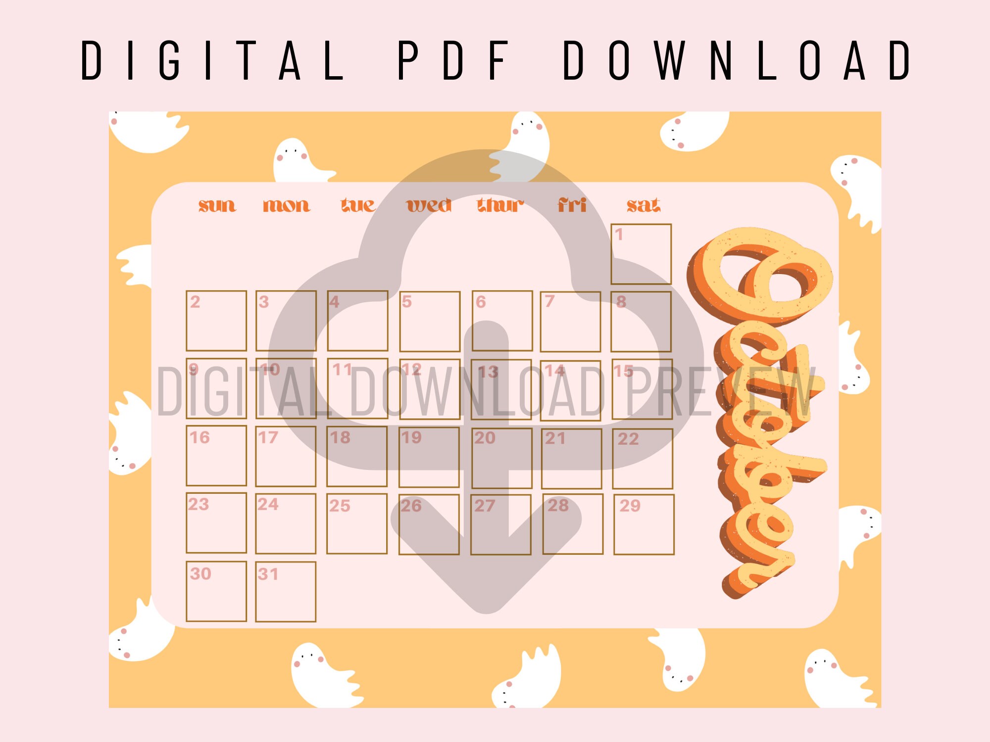 Pastel Halloween October Monthly Planner Calendar | Cute Ghost ...