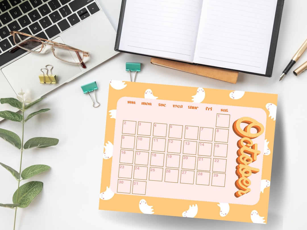 Pastel Halloween October Monthly Planner Calendar | Cute Ghost ...