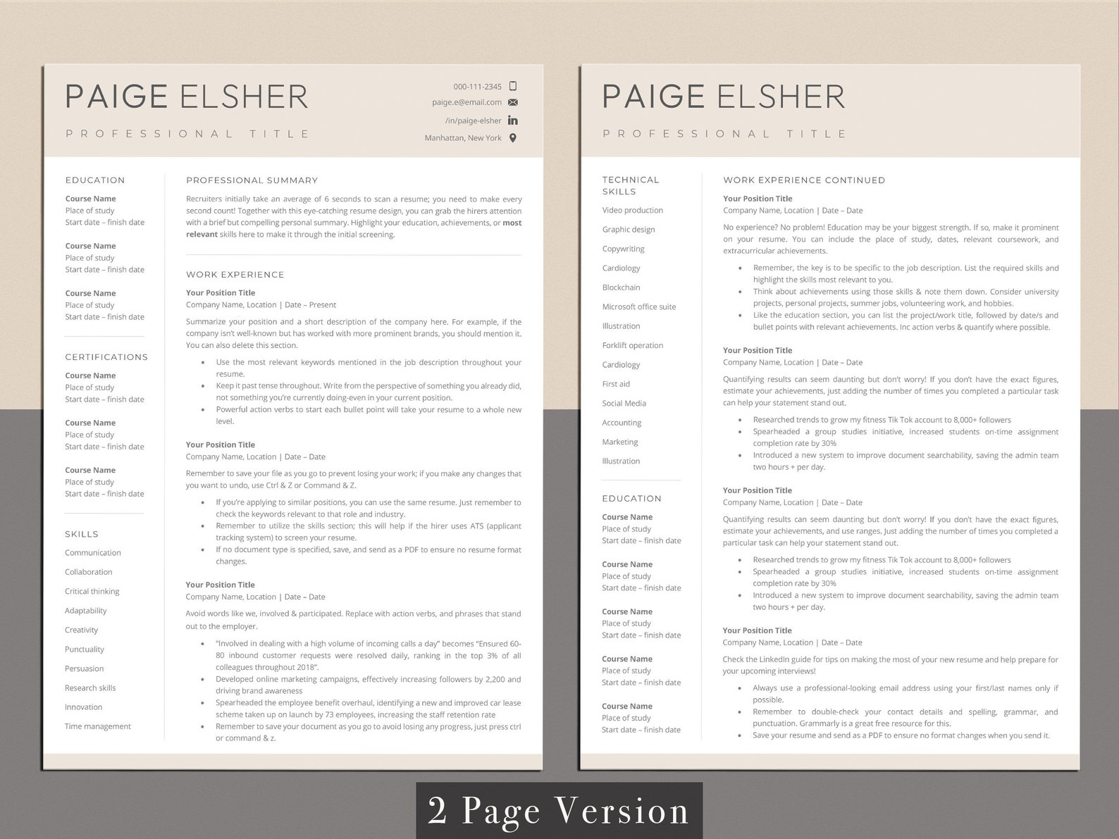 One Page Resume Template Google Docs, Word Resume, Apple Pages, Google ...