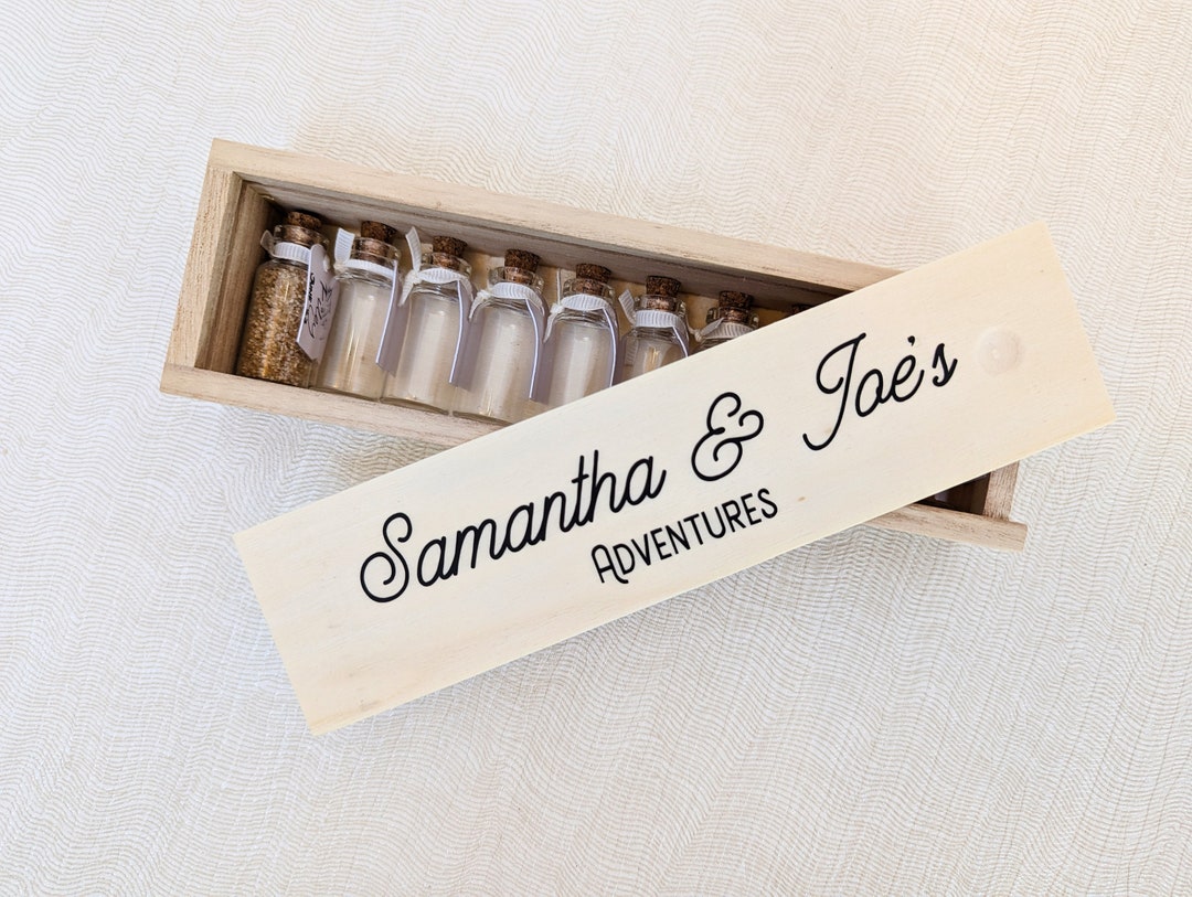 Wooden Box & 10 Sand Jar Collection Personalised Gift for Travel Fan ...
