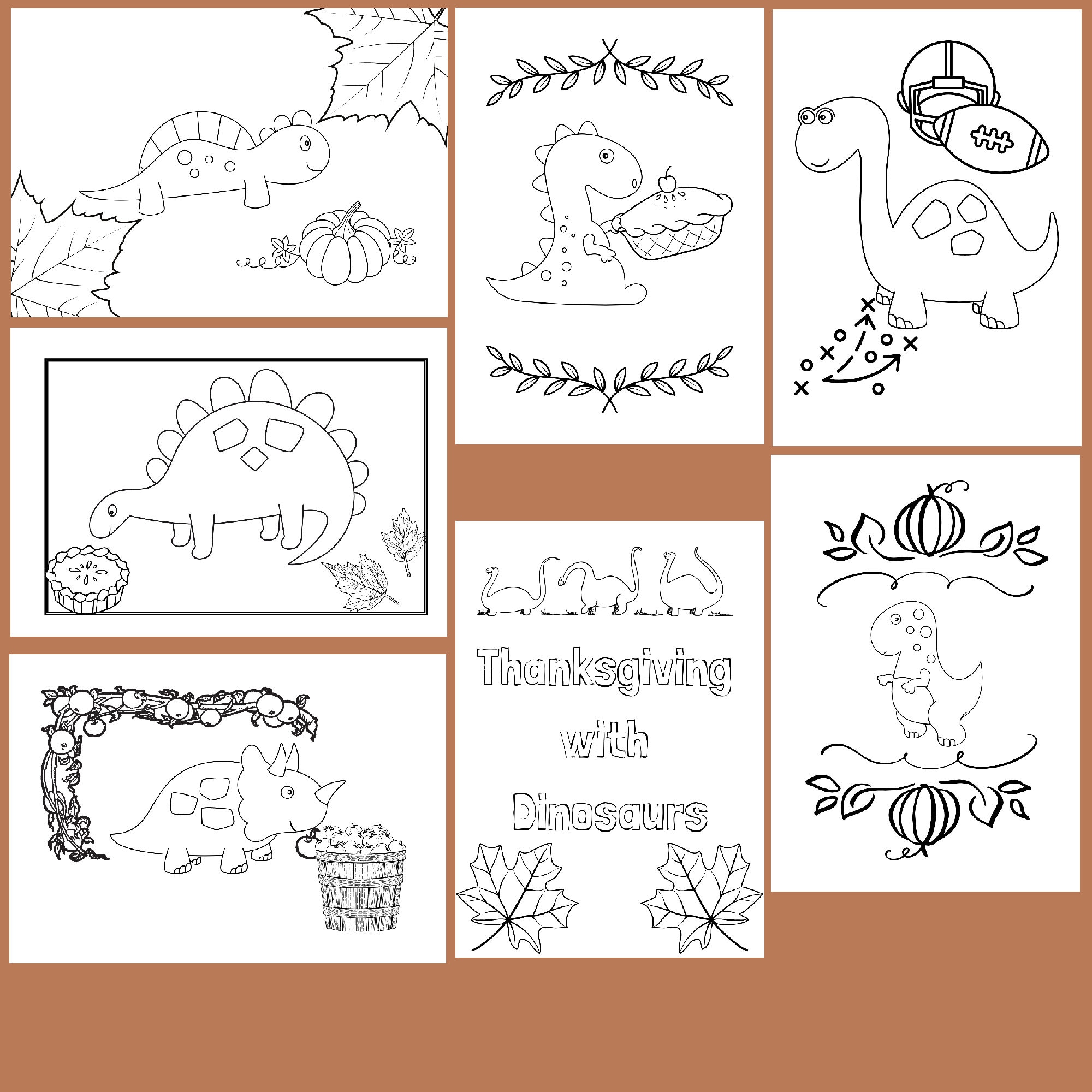 Dinosaur Thanksgiving Coloring Pages - Etsy