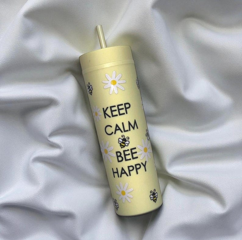 Keep Calm Bee Happy 20oz Skinny Tumbler | Tumbler - Etsy