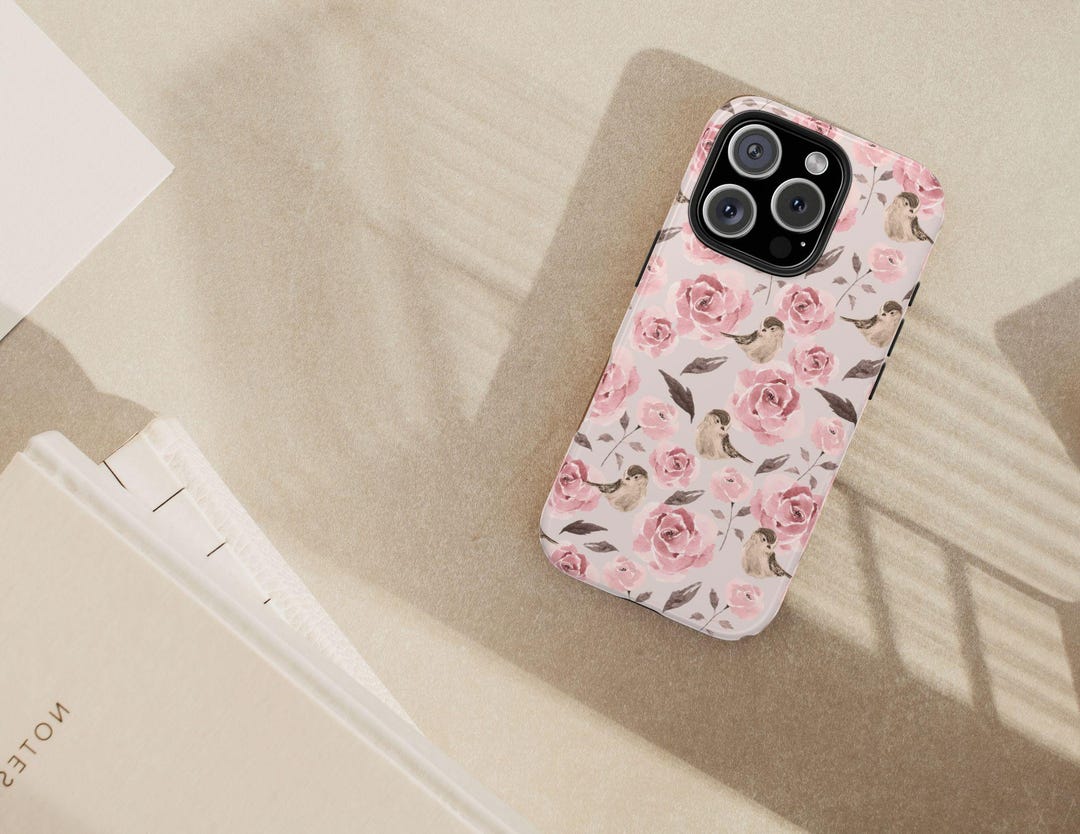 Beautiful Watercolor Sparrows and Roses Phone Case, Cute Floral Phone ...