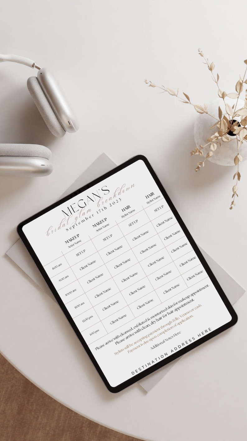 Editable Bridal Timeline Template: Glam Team Schedule (digital Download ...