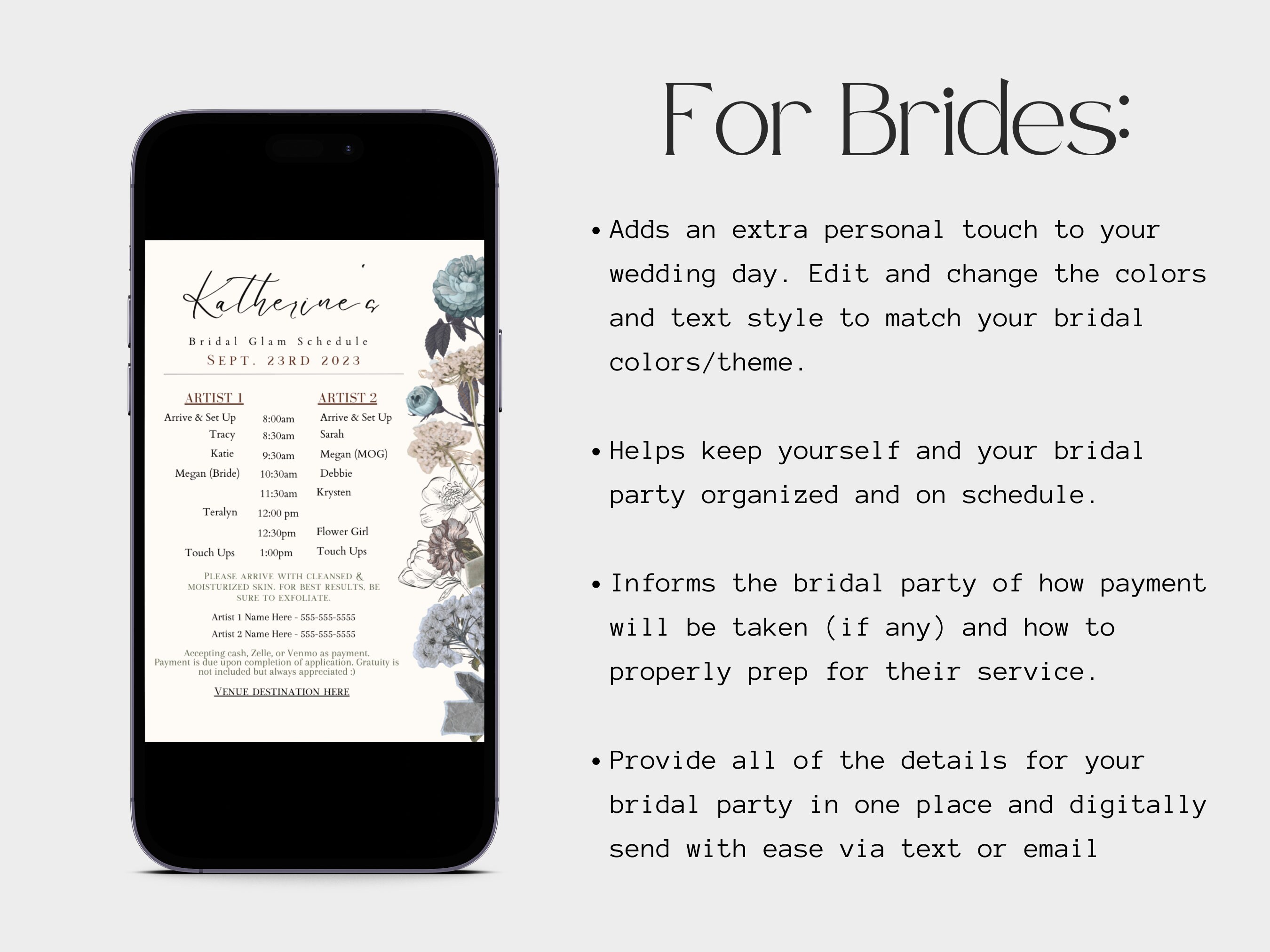 Bridal Wedding Day Timeline Template: Makeup & Hair (digital Template ...