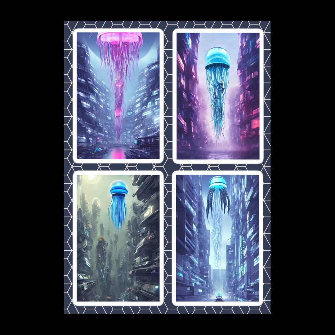 Futuristic Jellyfish in Cities - Sticker Sheet | Fantasy & Sci-fi ...
