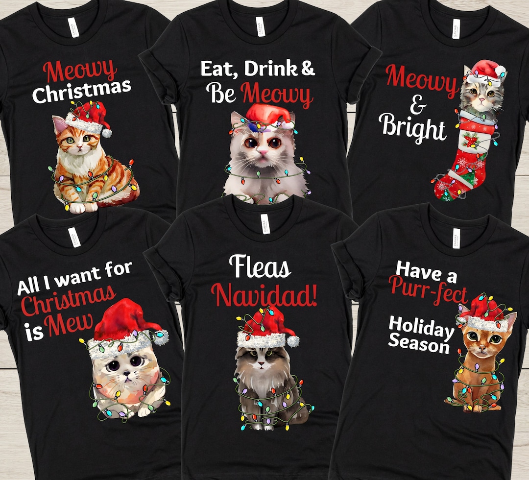 Holiday Pajamas, Cat Christmas Pajamas, Catmas Shirts, Matching Family ...