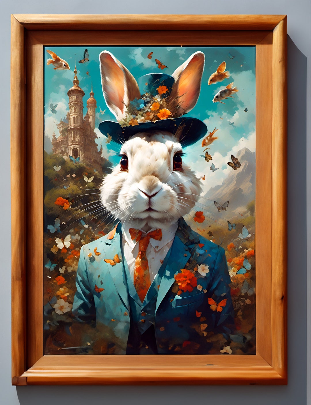 EXCLUSIVE Printable Portrait of Rabbit in Suit Hat, Animal Portrait ...