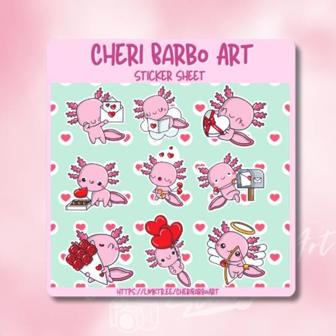 Axolotl Sticker Sheet, I Love You a Lot, Valentine's Day Gift ...