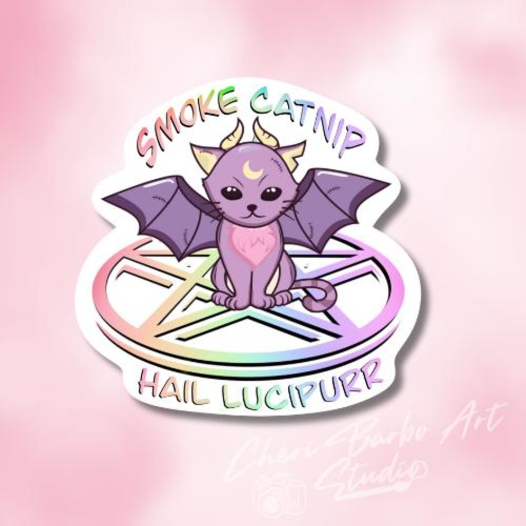 Stoner Sticker, Smoke Catnip Hail Lucipurr, Pastel Goth, Spooky Witch ...