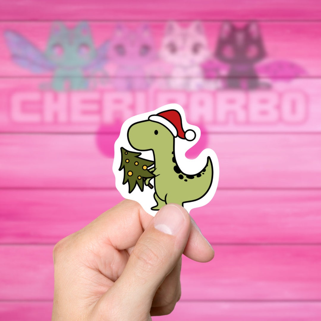 Jurassic Christmas Vinyl Sticker, Perfect T-rex Holding His Tree for ...