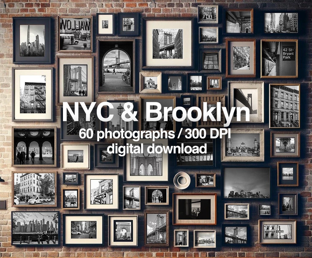 NYC and Brooklyn Wall Art - 60 Printable B&W Photos of New York City ...