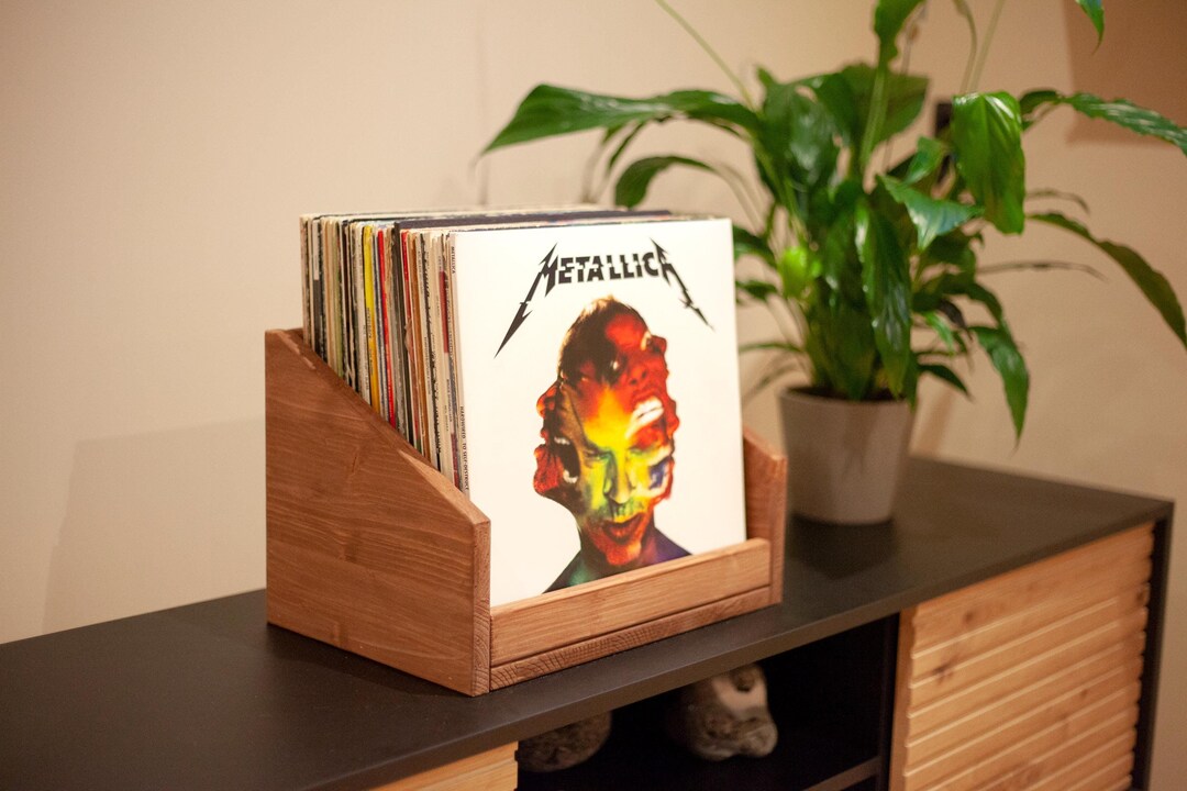 Solid Wood Vinyl Record Storage Box | Rustic Real Wood Album Holder ...
