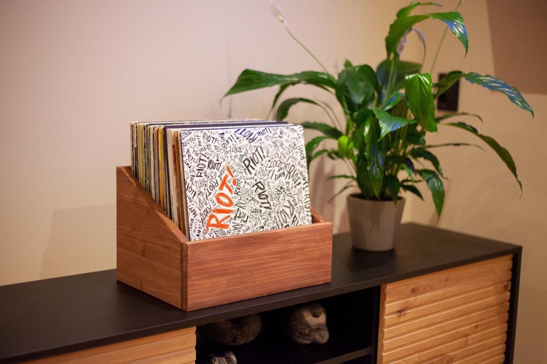 Vinyl Record Storage Box, Real Wood Vinyl Record Storage Bin, Vinyl ...
