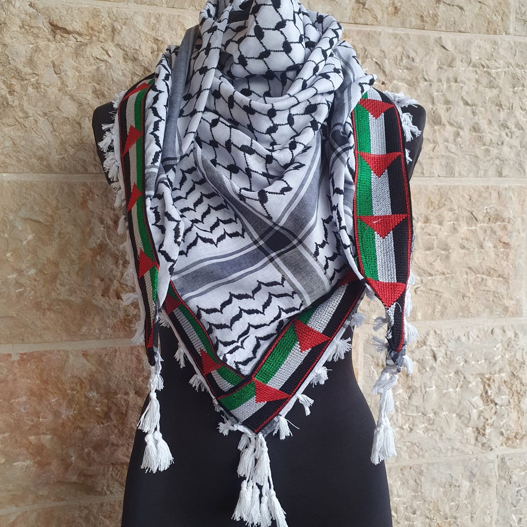 High Quality Keffiyeh/shemagh Made in Palestine With Flag Embroidery ...