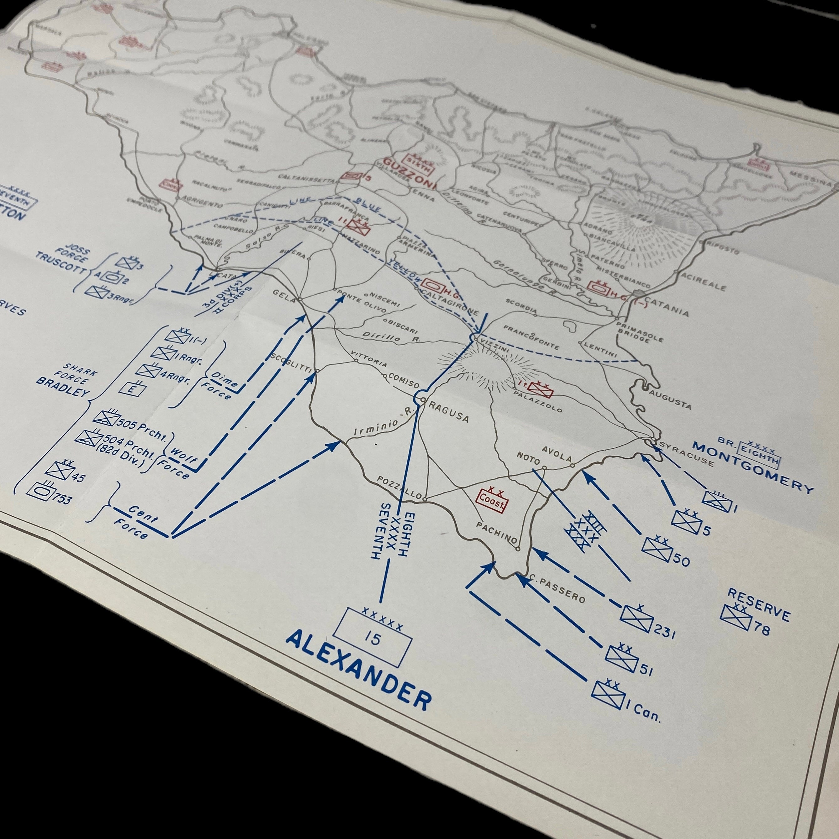 Rare 1953 WWII Invasion of Sicily Map, West Point Training Aid (C.O.A ...