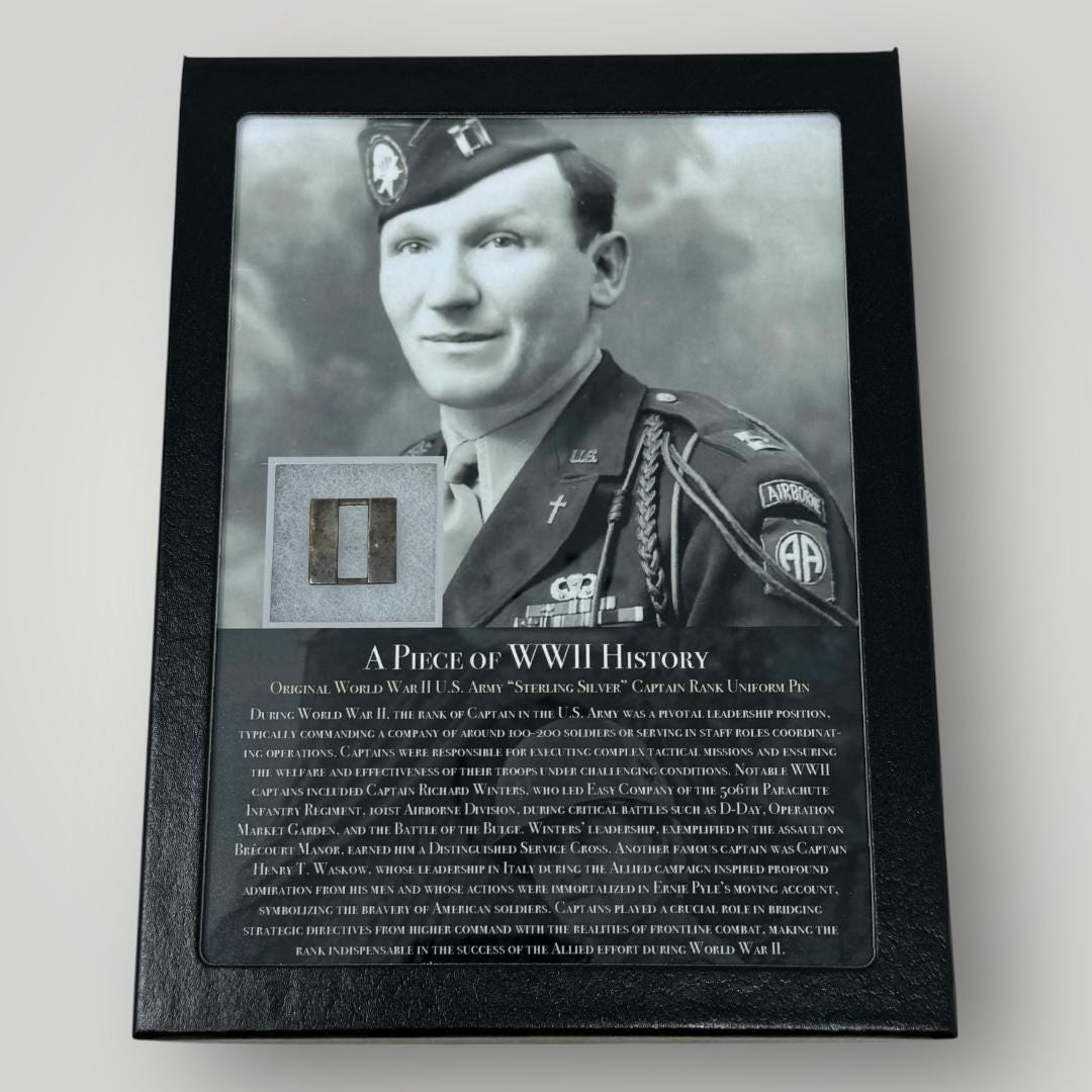 WWII U.S. Army Sterling Silver Captain Rank Pin Display (COA Included ...