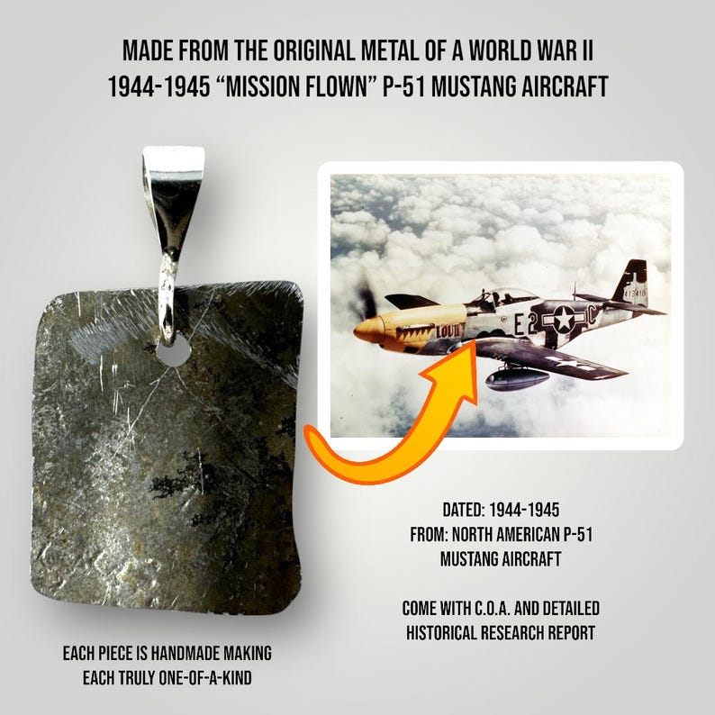 WWII P-51 Mustang Aircraft Metal Pendant: Sterling Silver, Handmade (C ...