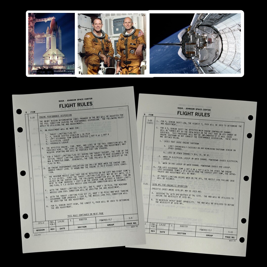 1982 NASA Space Shuttle Columbia STS-3 Flight Rules Page (C.O.A ...
