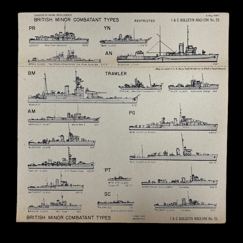 WWII Allied Navy Ship Identification Poster: 1944 British Naval Vessels ...