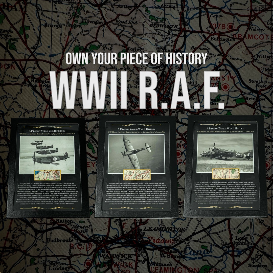 WWII RAF Spitfire Map Display Case: No. 19 Squadron, Signed C.O.A ...