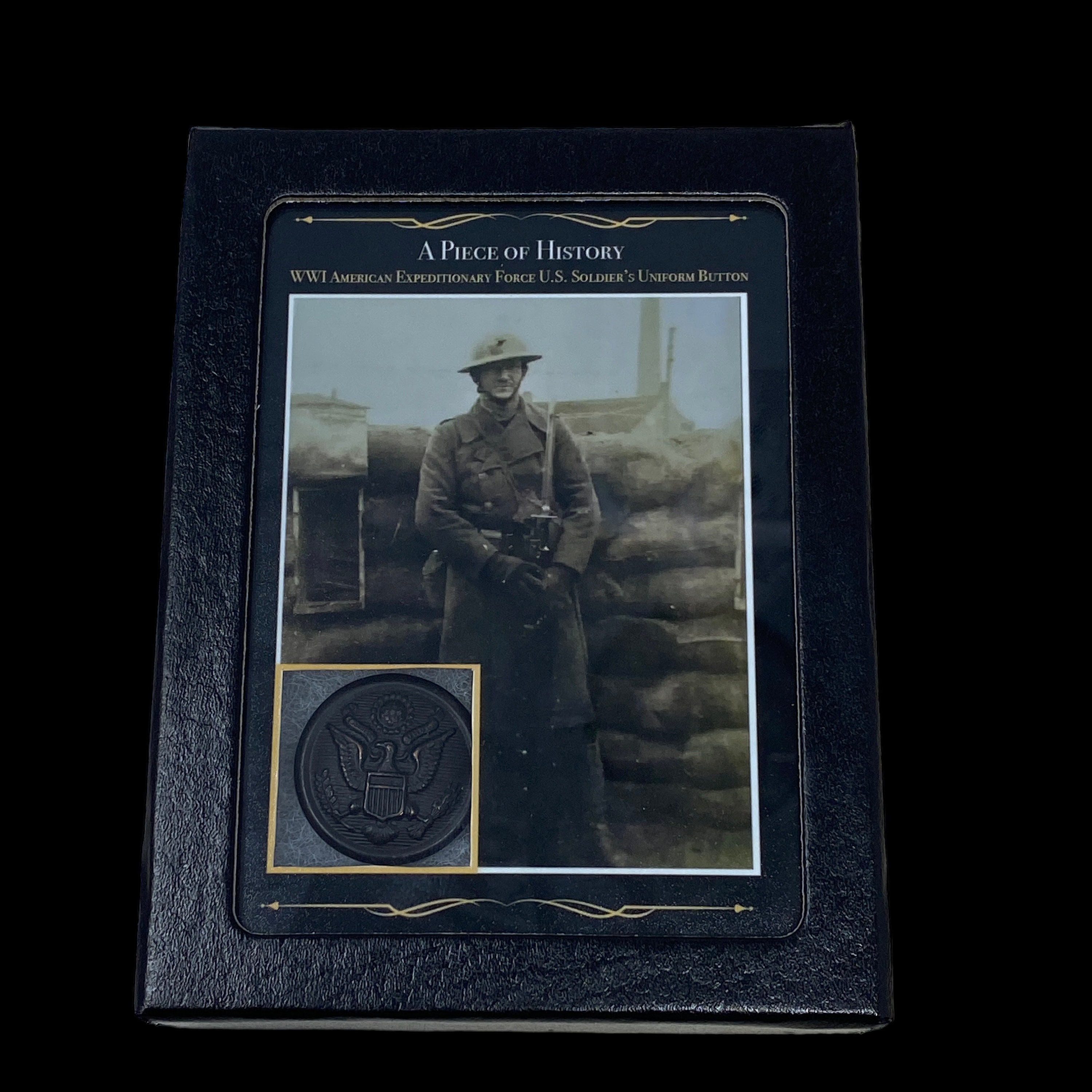 WWI A.E.F. Uniform Button - 1918 U.S. Soldier - History Display Case (C ...
