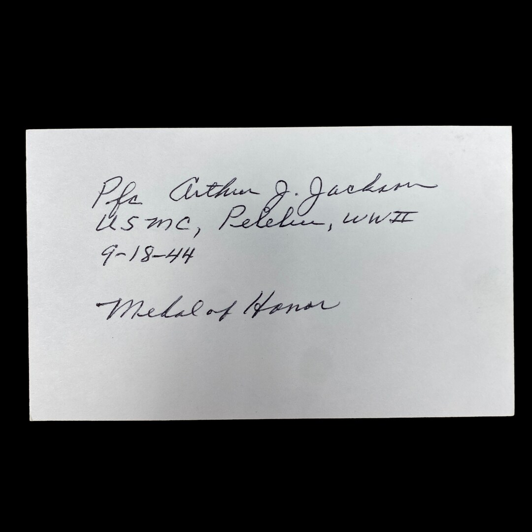 WWII USMC Arthur Jackson Autographed Card - Peleliu 1944 (C.O.A ...