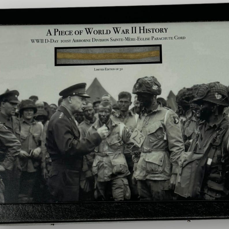 WWII D-day Parachute Cord Relic: 101st Airborne Display Case (with C.O ...
