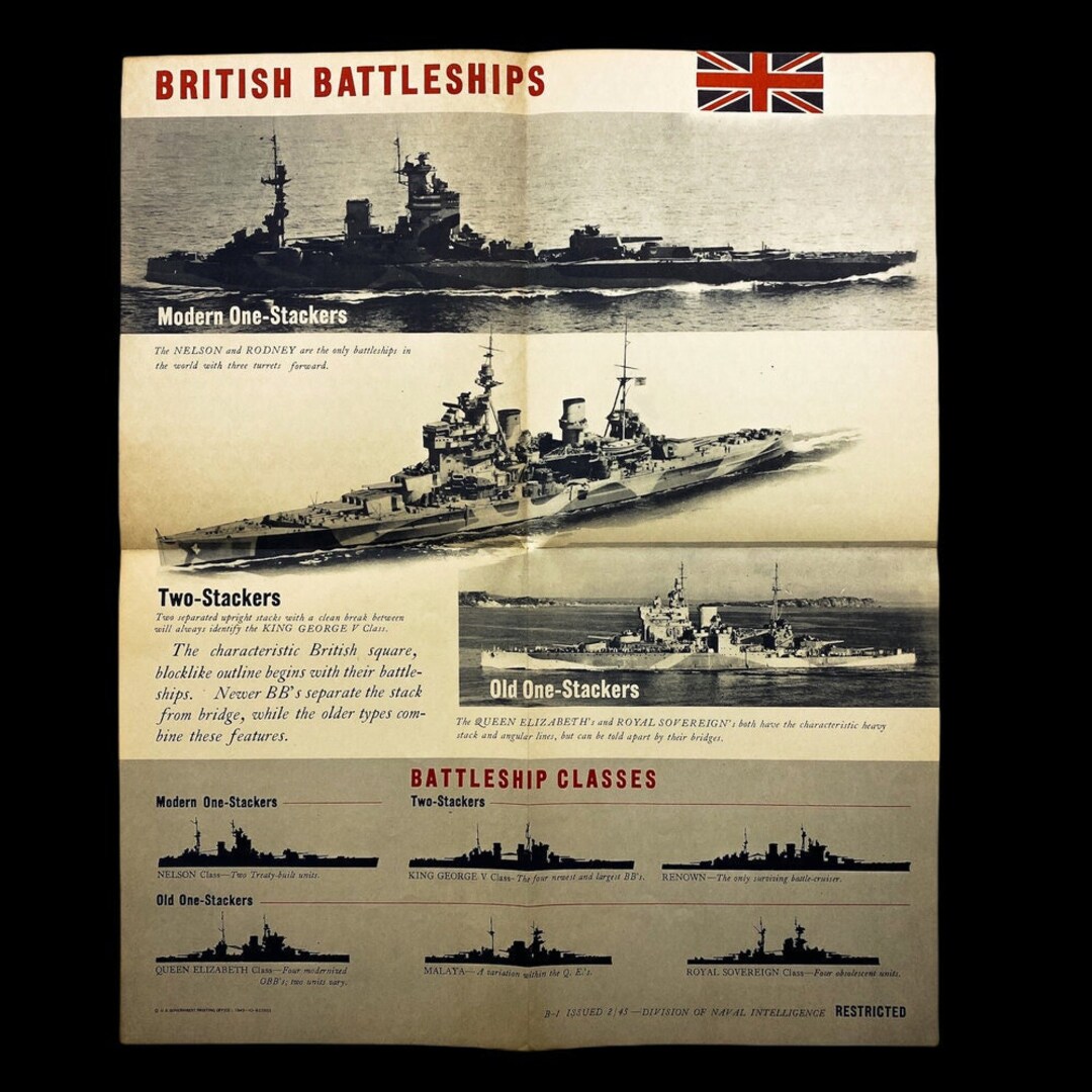 Original 1945 WWII British Battleships Navy Identification Poster (C.O ...
