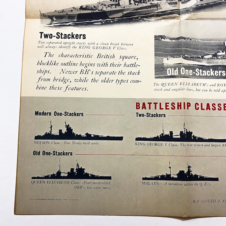 Original 1945 WWII British Battleships Navy Identification - Etsy