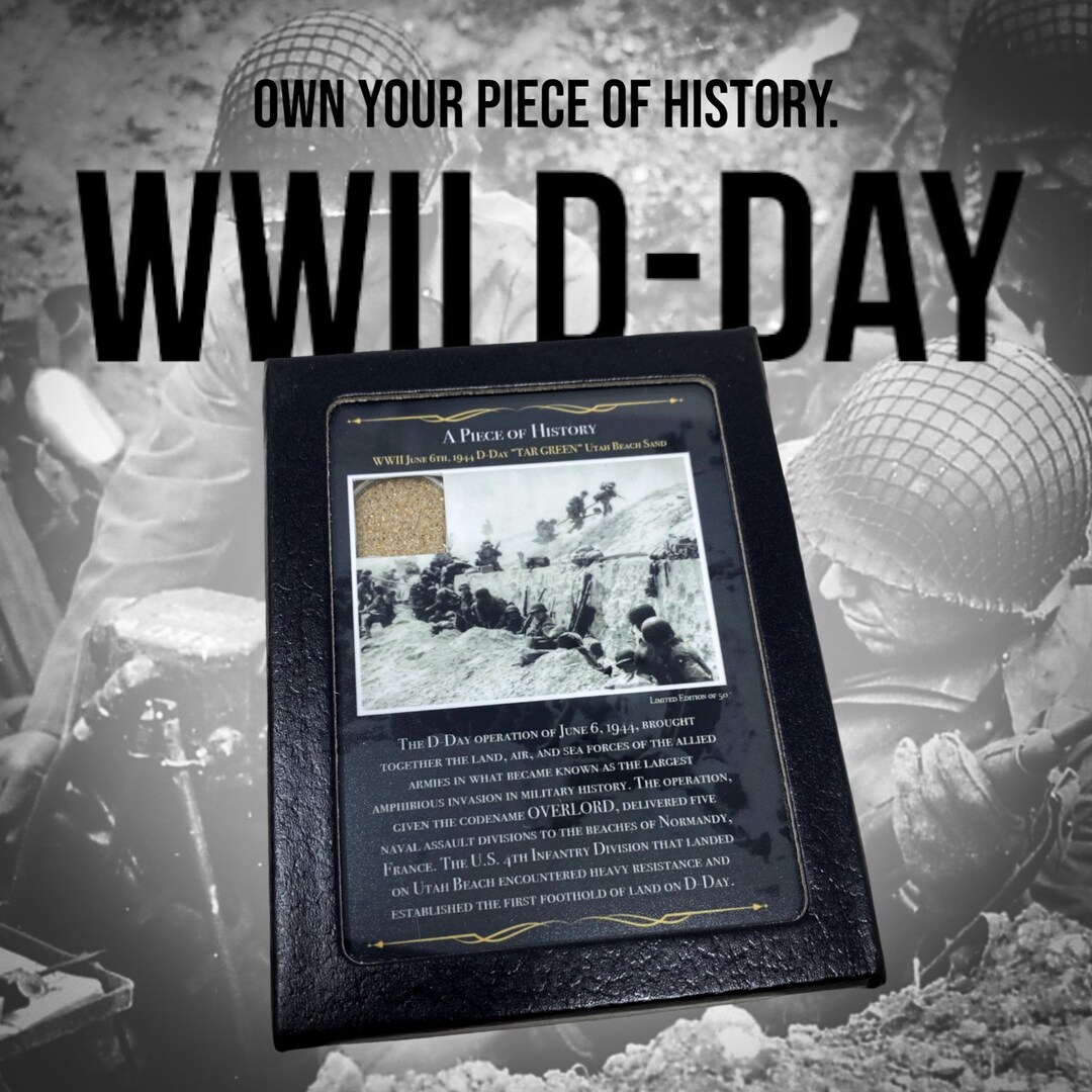 WWII D-day Utah Beach Sand Display Case: 1944 Tar Green Sector (C.O.A ...