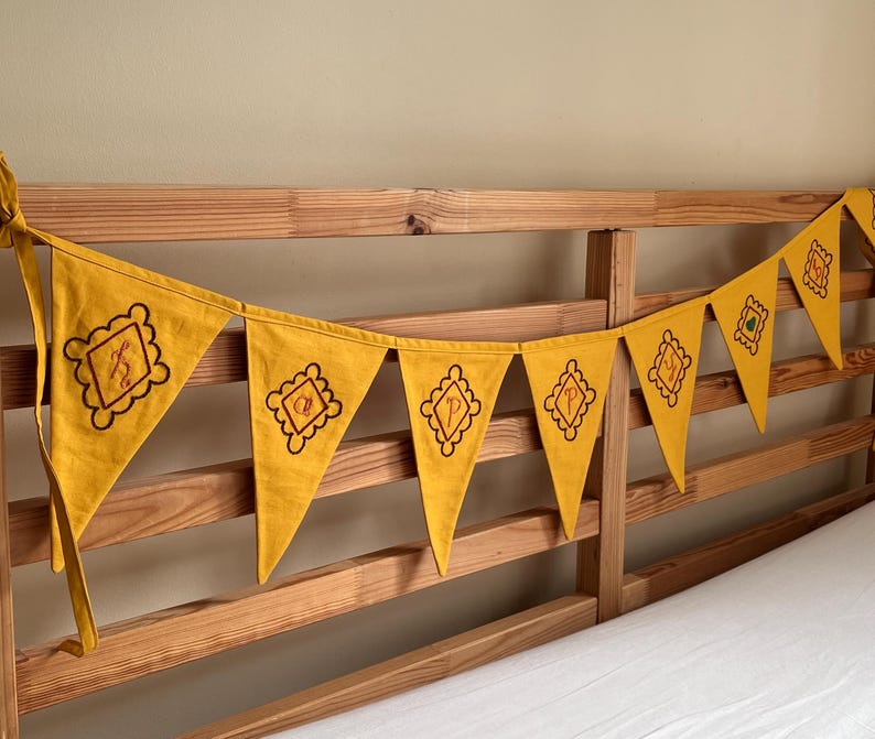 Mustard Yellow Happy Birthday Bunting With Embroidered Letters and ...