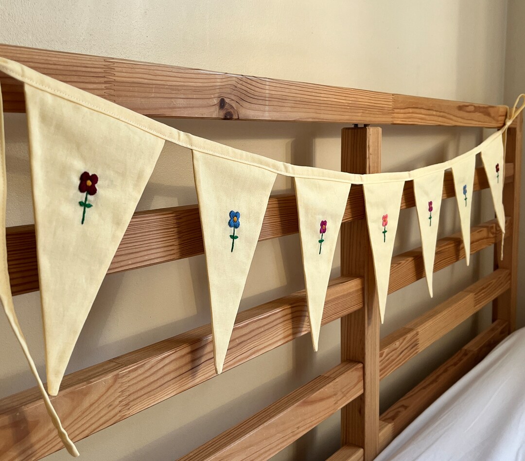 Baby Yellow Nursery Bunting With Embroidered Flowers Nursery Decor ...
