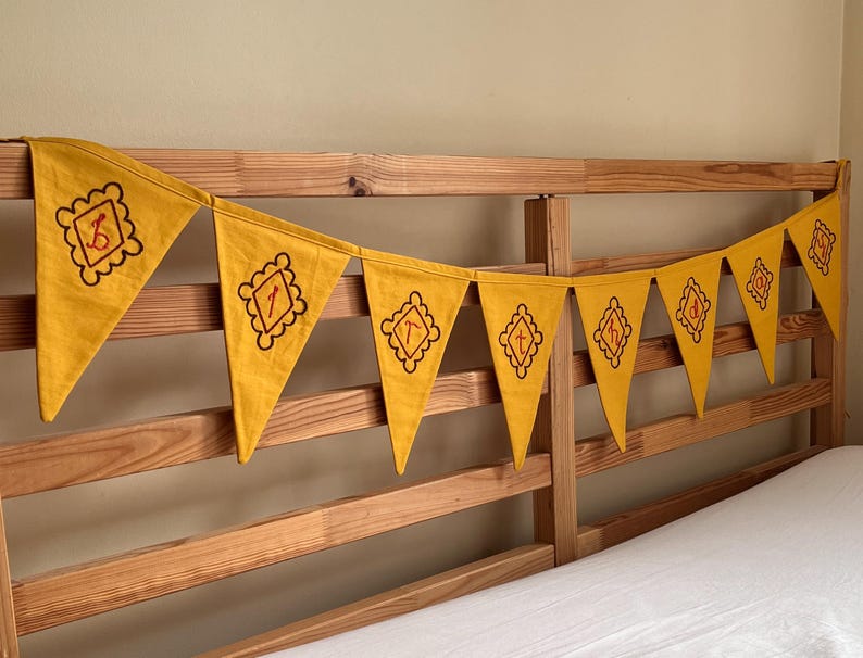 Mustard Yellow Happy Birthday Bunting With Embroidered Letters and ...