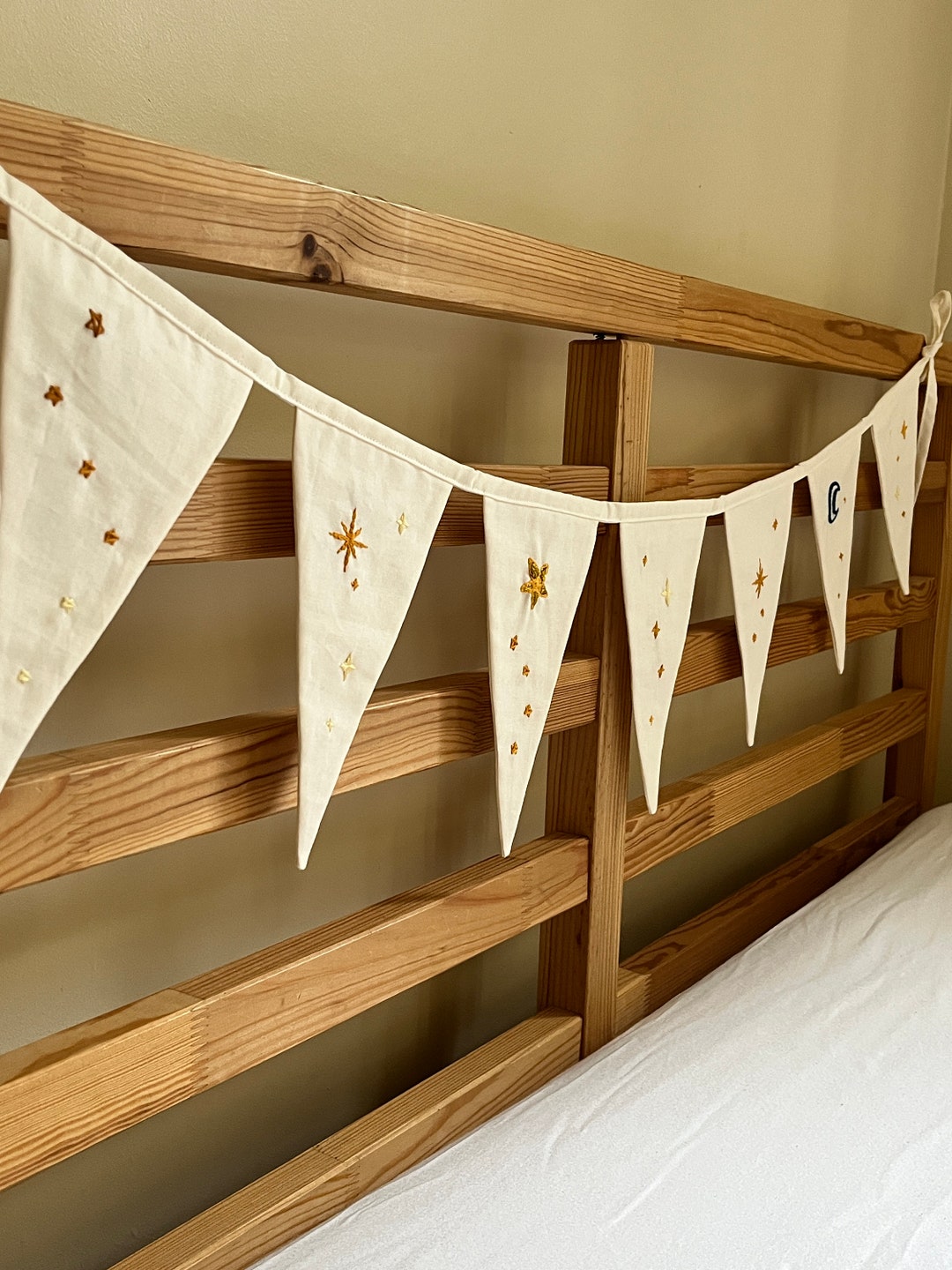 Cream Nursery Bunting With Stars and Moon Embroidery Celestial Inspired ...