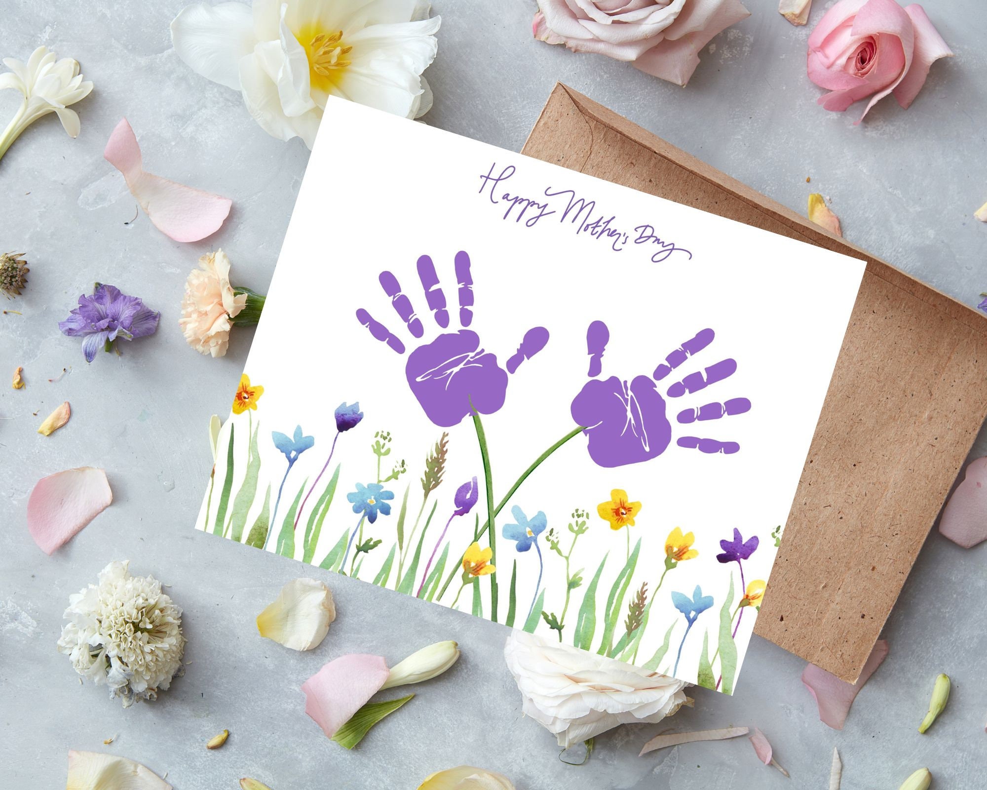 Mother's Day Handprint Craft Flower Craft Template Mothers Day Activity ...