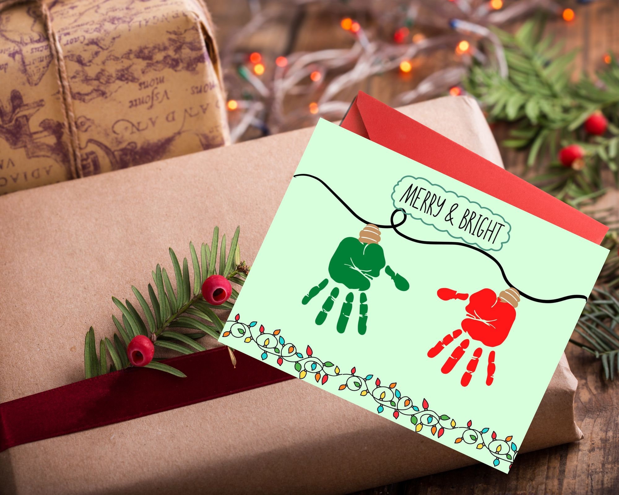 Christmas Lights Handprint Template, Footprint Craft, Christmas Kids ...