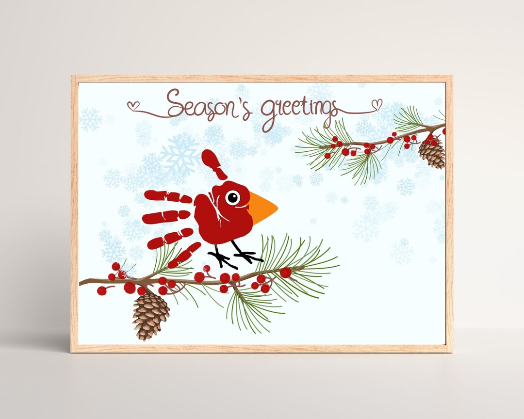 Seasons Greetings Cardinal Handprint Template, Christmas Craft ...