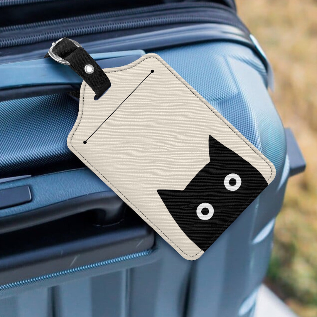 Cute Black Cat Luggage Tag Leather - Etsy