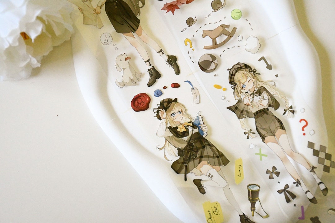 Cute Girl Character PET Washi |miss Sherlock|white Ink PET Tape|100cm ...