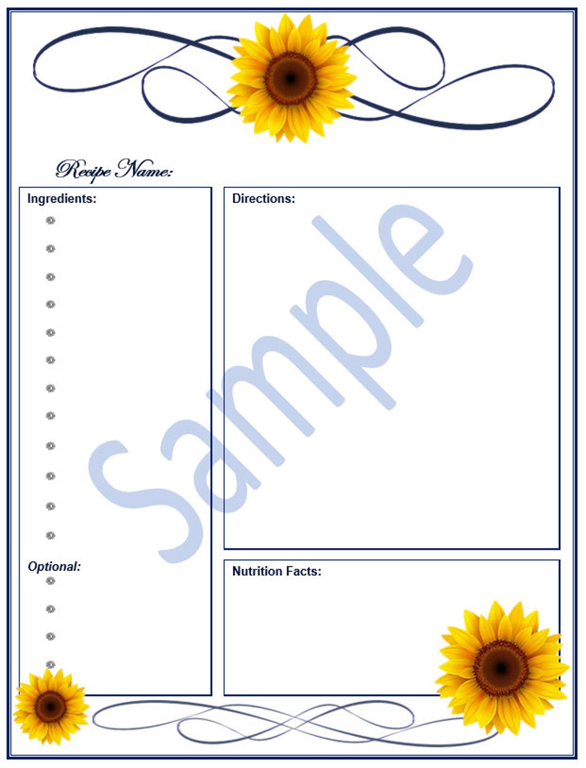 Sunflower Recipe Book Bundle-template-full Sheets-8.5x11-instant PDF ...