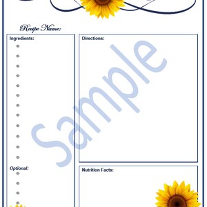 Sunflower Recipe Book Bundle-template-full Sheets-8.5x11-instant PDF ...
