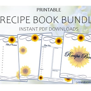 Sunflower Recipe Book Bundle-template-full Sheets-8.5x11-instant PDF ...