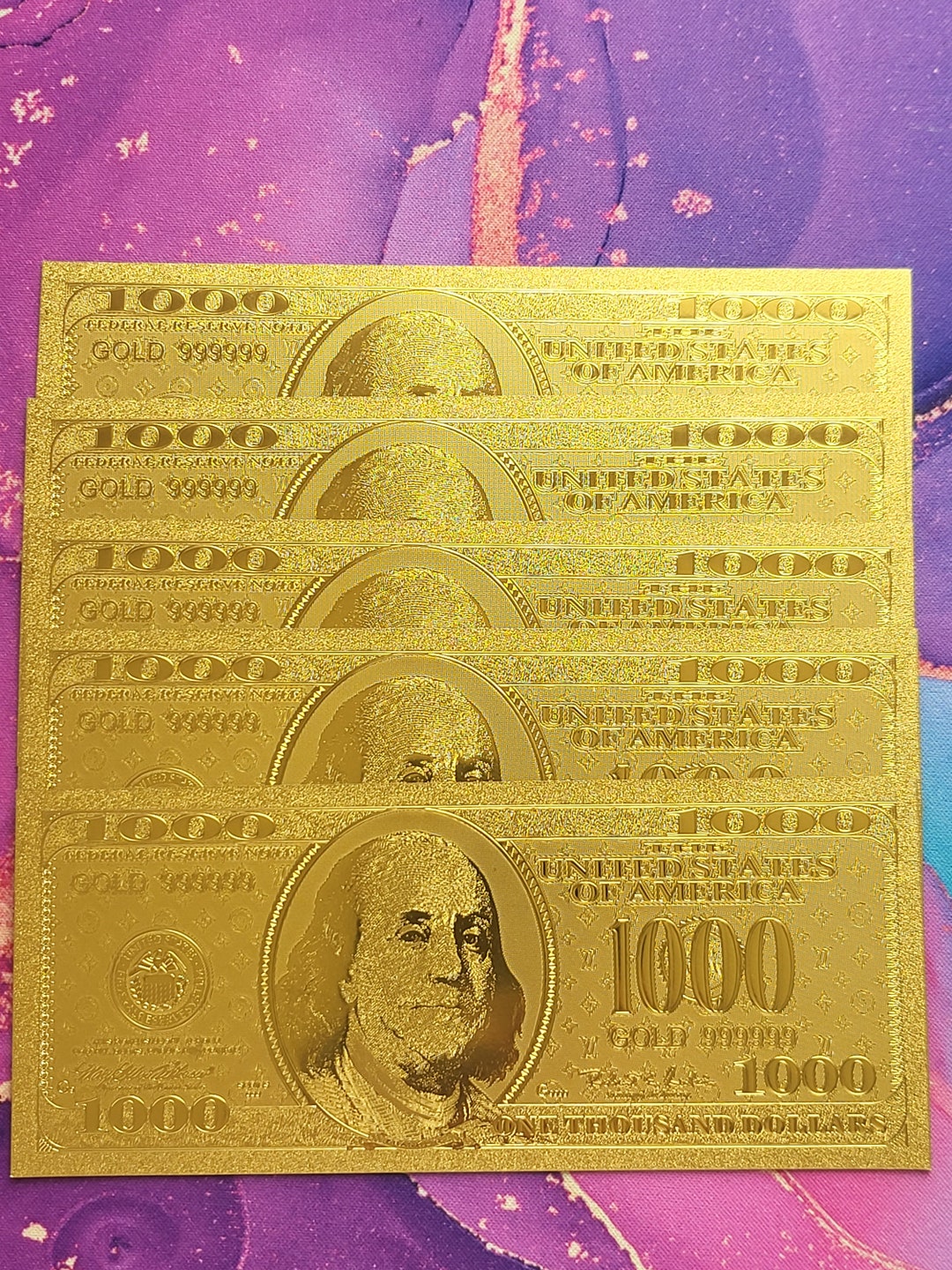 1000 Dollars 24K Gold Foil Bill Placeholder Slips | Cash Stuffing ...