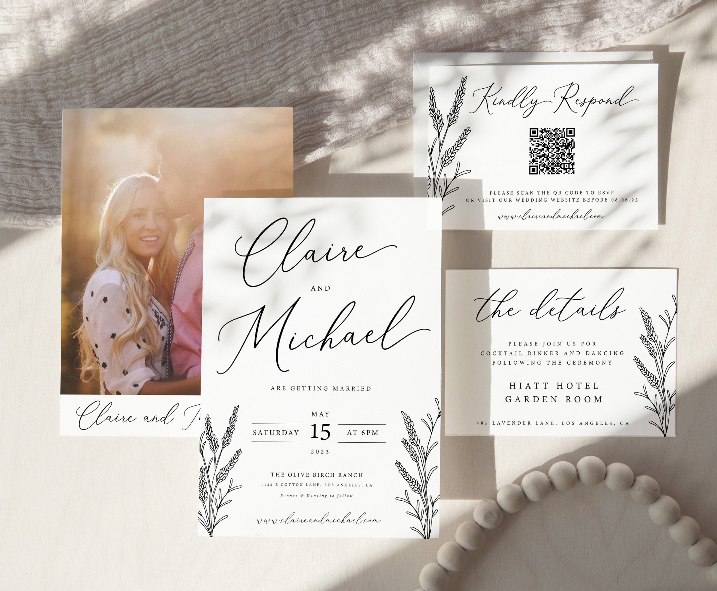 Wedding Invitation Combo Template Floral Wedding Invitation - Etsy