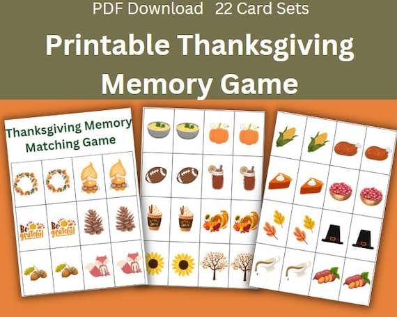 Thanksgiving Memory Game Printable Matching Game Fall Game - Etsy