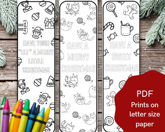 Christmas Bookmarks for Coloring, Christmas Coloring, Holiday Bookmarks ...