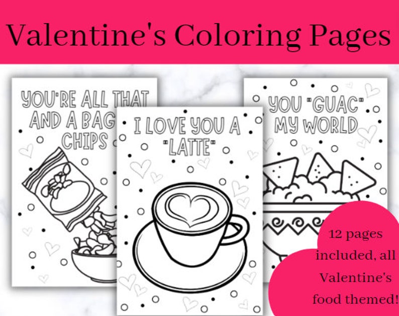 Valentines Day Coloring Sheets, Valentines Day Food Pun Coloring, Kids ...