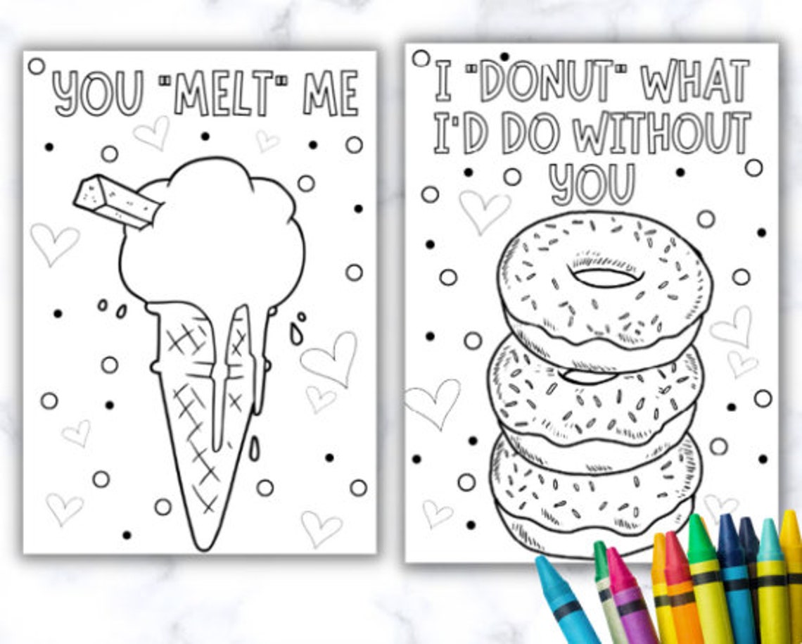Valentines Day Coloring Sheets, Valentines Day Food Pun Coloring, Kids ...
